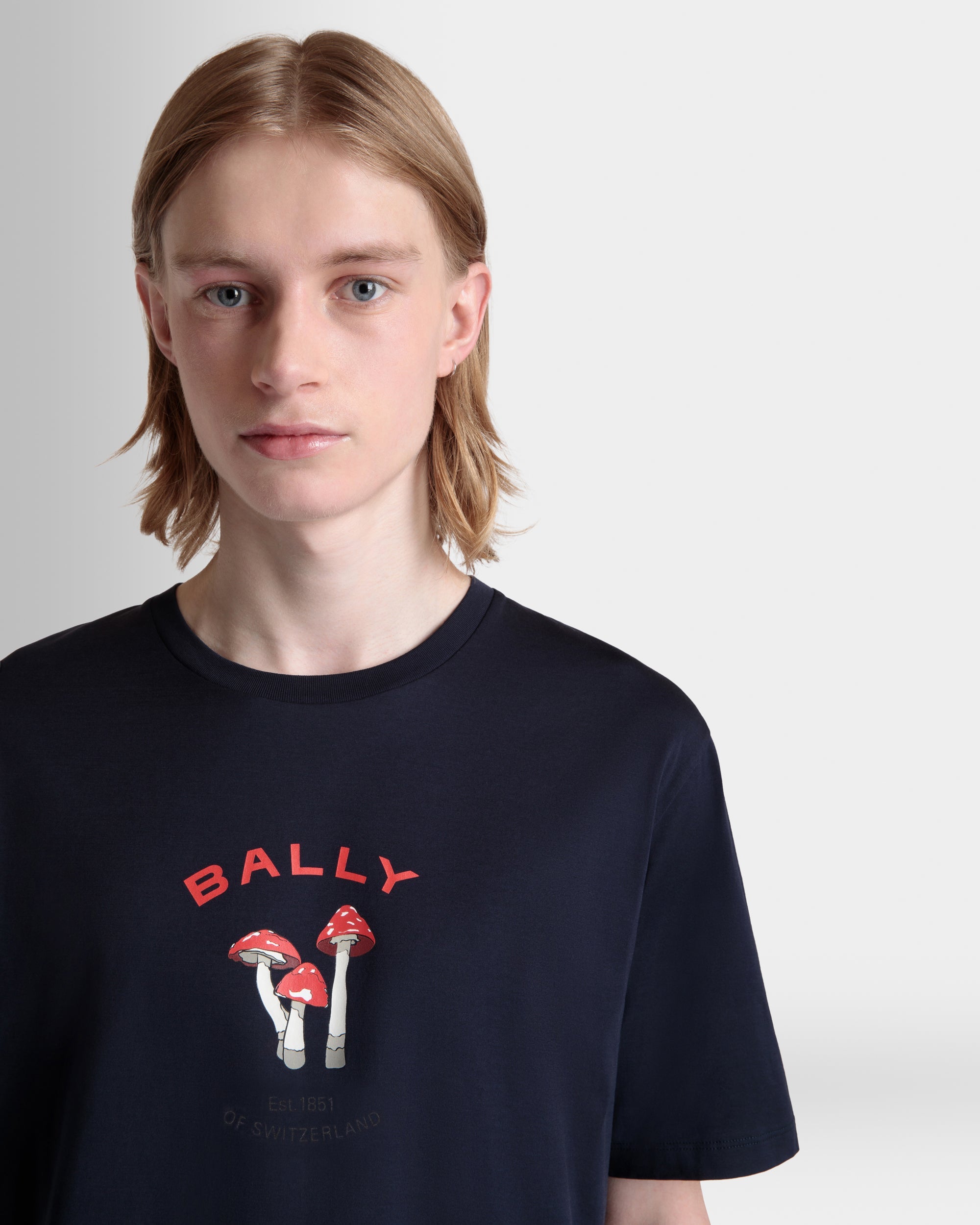 Bally Men's T-Shirt With Enchanting Mushrooms in Navy Blue Cotton ...